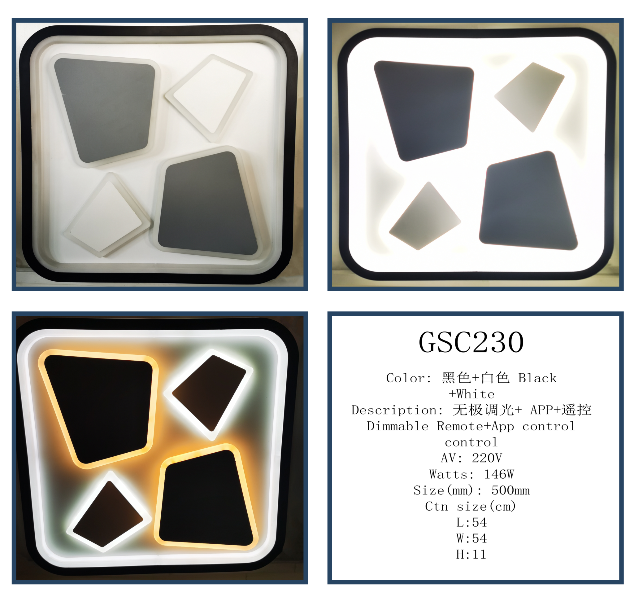 Square Modern Ceiling Light with Four Geometric Shapes Design - Galaxy ...