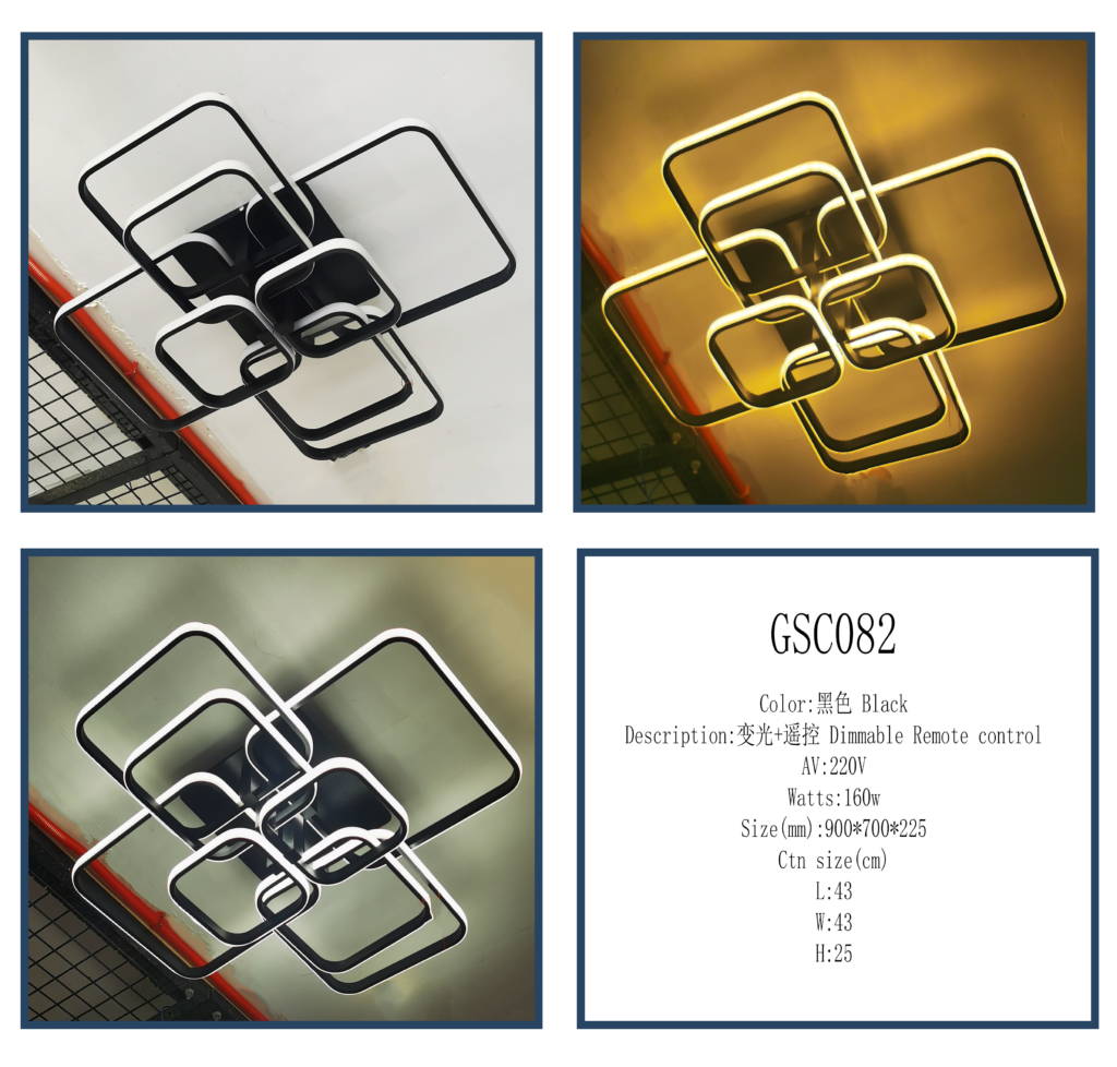 Modern Ceiling Light with 8 Overlapping Black Square Heads - Galaxy Empire