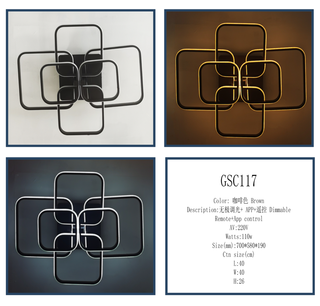 Modern Ceiling Light with 6 Overlapping Brown Square Heads - Galaxy Empire