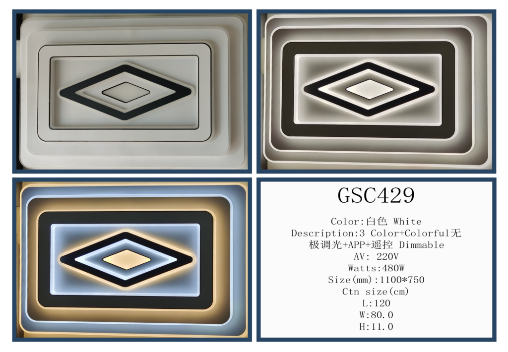 Rectangular Modern Ceiling Light with Framed Concentric Diamonds Design ...