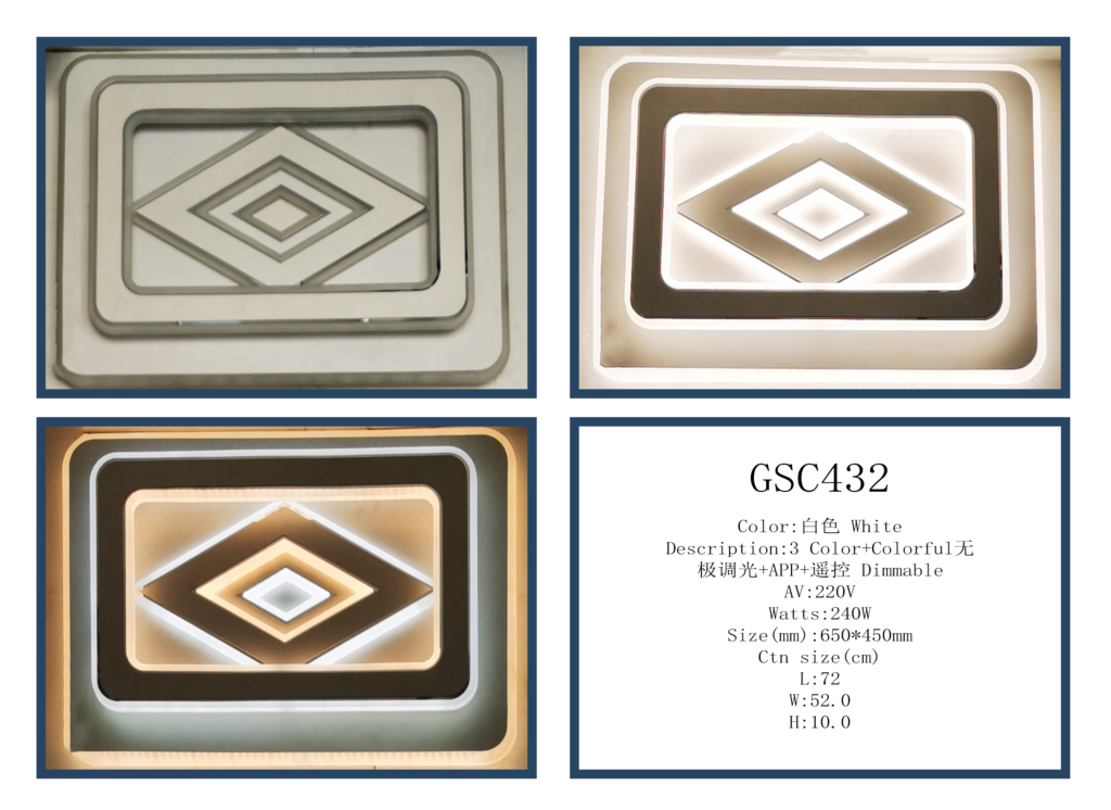 Rectangular Modern Ceiling Light with Concentric Diamonds Design ...